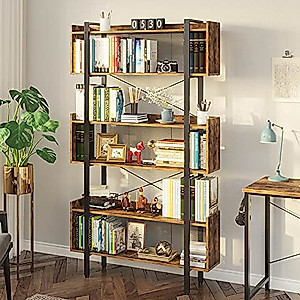 Rolanstar Bookshelf 6 Tier, Bookcases and Bookshelves with Top Edge, 71" Large Etagere Bookshelf Open Display Shelves with Metal Frame for Living Room Bedroom Home Office, Rustic Brown