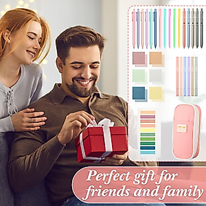 Lincia 30 Pcs Aesthetic School Supplies 6 Cute Mechanical Pencil 5 Colored Ballpoint Pen 5 Quick Dry Pen 6 Pastel Highlighter 6 Transparent Sticky Note Sticky Index Tab Pencil Case for Office(Pink)