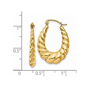 14k Yellow Gold Twisted Hoop Puffed Shrimp Earrings - 25mm x 18mm