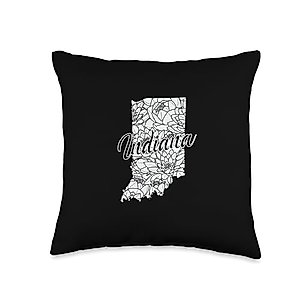 US States United States USA Country America World Indiana Flowers in Map USA America Throw Pillow, 16x16, Multicolor