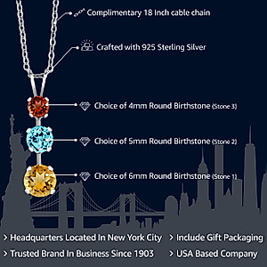 Gem Stone King 925 Sterling Silver Customized and Personalized 3 Gemstone Birthstone Fashion Love Mothers 3-Stone Blossom Pendant Necklace For Women with 18 Inch Silver Chain