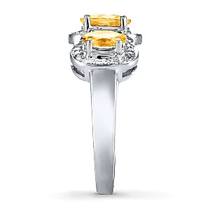 55Carat Natural-Citrine 925-Sterling-Silver Sparkle Three-Stone Halo Rings Diamond Accents Gemstone Handcrafted Fashion Jewelry Wedding Gifts for Women Size: 11