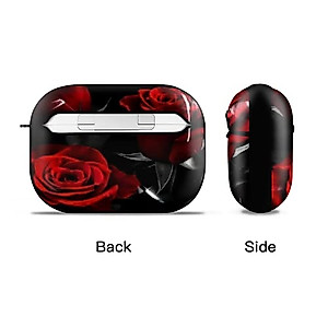 Case Cover for AirPods Pro Red Rose and Black Leaf Flowers Full Body Protection Case Earphone Earset Case Hard PC Cover