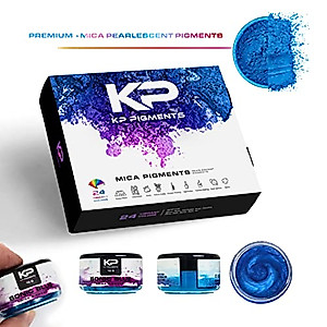 KP Pigments Pearlescent 100% Pure Fine Mica Powder - 24 Color Assortment Naturally Pigmented Multipurpose DIY Arts and Crafts, Dye, Soap Making, Cosmetics, Epoxy Resin, Paint, and More!