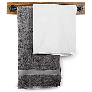 MyGift Rustic Burnt Wood Bathroom Towel Bar with Metal Rod, Wall Mounted Bath Towel Rack
