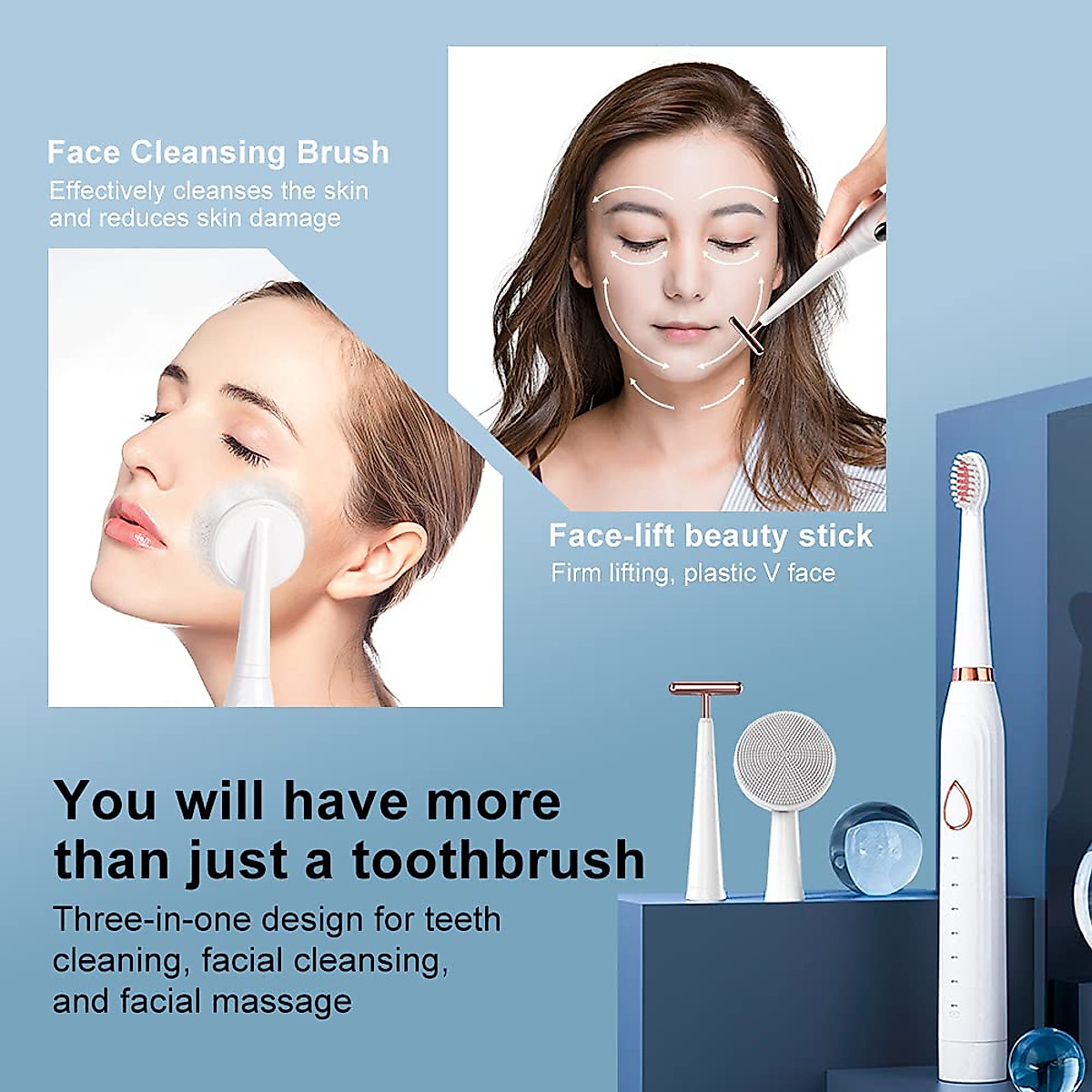 DAHOKO Electric Toothbrush for Adults, Smart Timer & Sonic Cleaning Toothbrush Electric, with 6 Brushing Modes, Brushing Cleansing Massage 3-in-1 Multifunction Electric Toothbrushes Set, White