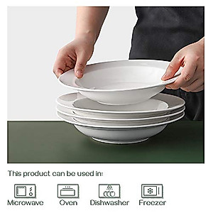 DOWAN Soup Bowls, Pasta Bowls Plates, White Salad Bowls Set of 4, Porcelain Wide Rim Bowls, 20 Ounces, Microwave & Dishwasher Safe