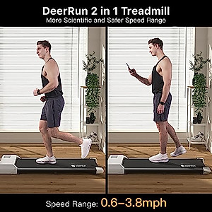 DeerRun Walking Pad Treadmill Under Desk, 2 in 1 Walking Pad Portable Treadmill with 265lbs Capacity, Under Desk Treadmill for Home/Office in LED with Wheels