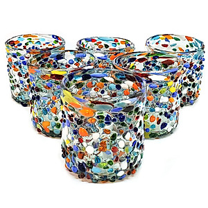 MexHandcraft Confetti Rocks 8 oz DOF Rocks Glasses, set of 6, Mexican Handmade Multicolor Glassware, Recycled Glass, Lead & Toxin Free (DOF Rocks)