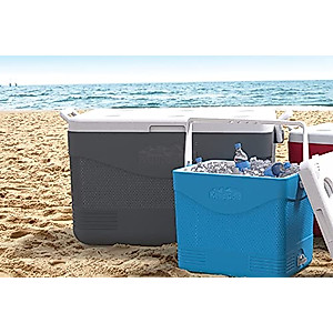 Duramax Picnic Icebox 60L High Performance Cool Box with PU Insulation, Side Handles with Secure lid Locking & Cup Holders on lid, Icebox, Cooler Box, Cool Grey