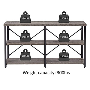 BON AUGURE Rustic Console Table Behind Sofa, Industrial Entryway Table with Storage Shelves, 3 Tier Long Bookshelf for Entry (55 Inch, Dark Grey Oak)