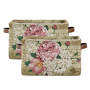 Bolaz Shabby Chic Pink Rose Square Storage Basket Storage Bins Canvas Storage Organizer Closet Shelf Organizer for Home Office, 1 Pc, one sizex1, B06D20006