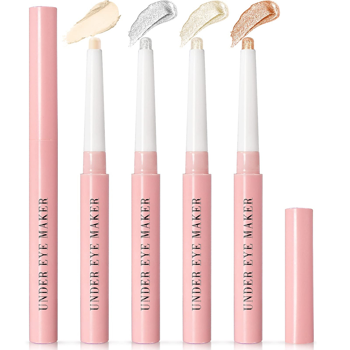 NewBang 4PCS White Eyeshadow Pencil,Glitter Shimmer Matte Hypoallergenic Eyeshadow Pen,Neutral Cream Eye shadow Stick,Long Lasting Waterproof Lying Silkworm Brightening Pen Set