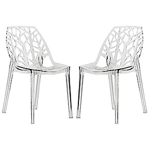 LeisureMod Caswell Cut-Out Tree Design Modern Dining Chairs, Set of 2 (Clear)
