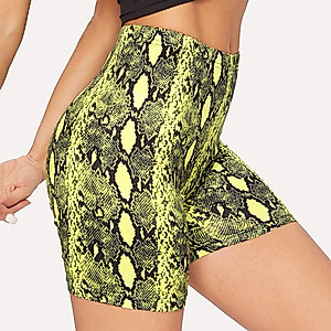 Shakumy Women Snakeskin Print Biker Shorts High Waist Summer Active Gym Workout Sports Yoga Shorts Leggings Skinny Hot Pants