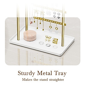 susswiff Jewelry Holder Organizer Stand - Adjustable Tall 17.5" (Max), Sturdy Jewelry Hanger for Necklaces, Earrings, Bracelets, Rings, Jewlery Display and Storage, Gold and White, Metal