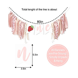 Berry Strawberry Theme High Chair Banner - Sweet First Birthday Banner, Smash Cake Photo Prop, 1st Birthday Photo Backdrop Decorations,Birthday Souvenir and Gifts for Kids, Best Strawberry Birthday