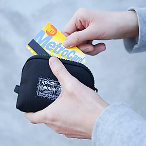 Rough Enough Small Coin Purse for Men Change Purse Keychain Coin Pouch for Women with Lanyard in Black Cordura