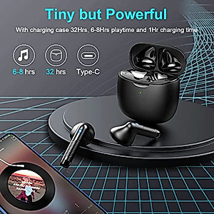 Wireless Earbuds, Bluetooth 5.3 Earbuds Stereo Bass, Bluetooth Headphones in Ear Noise Cancelling Mic, Earphones IP7 Waterproof Sports, 32H Playtime USB C Mini Charging Case Ear Buds for Android iOS