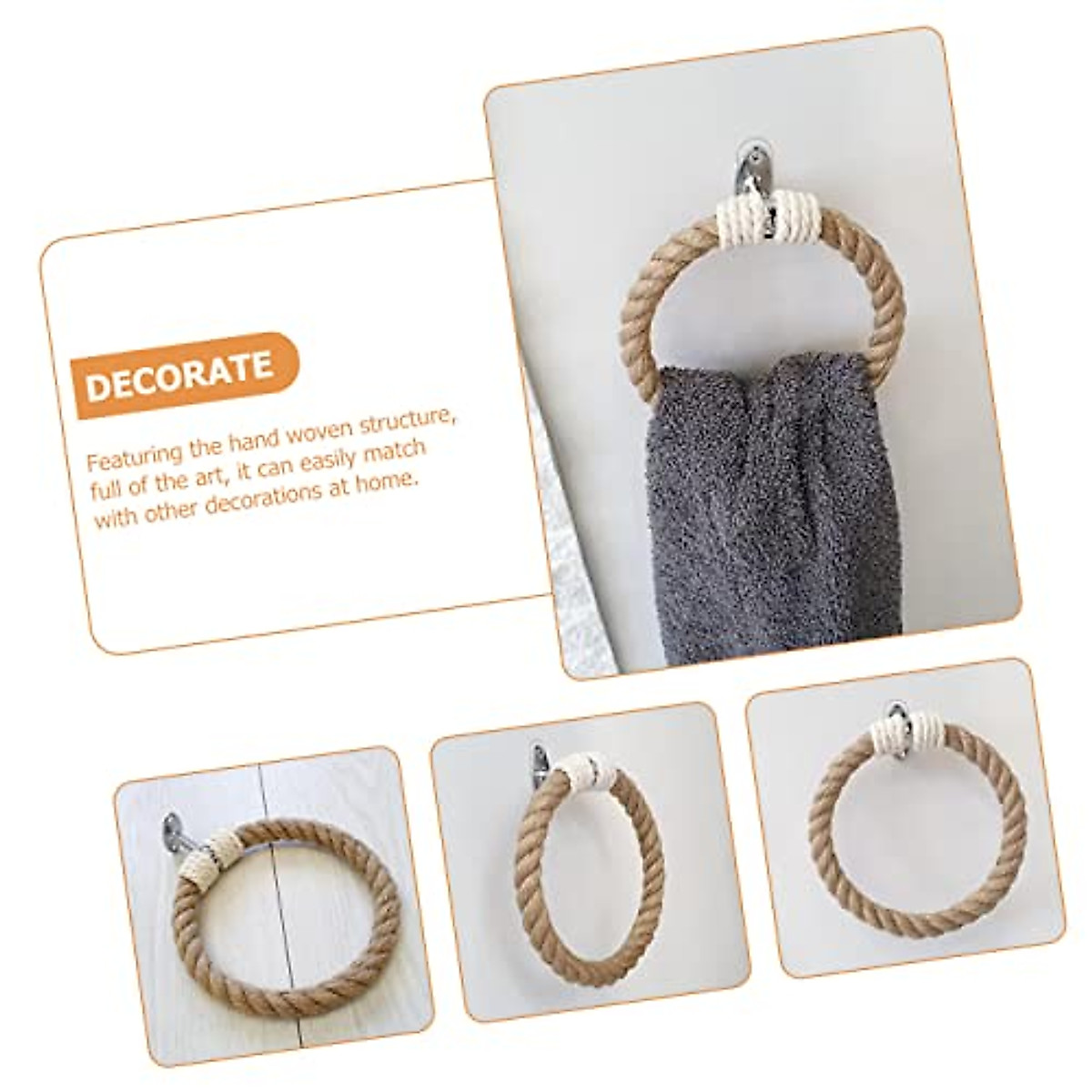 Veemoon Kitchen Rings Wooden Stand Wall-Mounted Bohemian Woven Decorative Accessories Hand Ring Bath Shower Design Storage Rope Bathroom Mount Holder Towel Bedroom Shape Rack Rustic