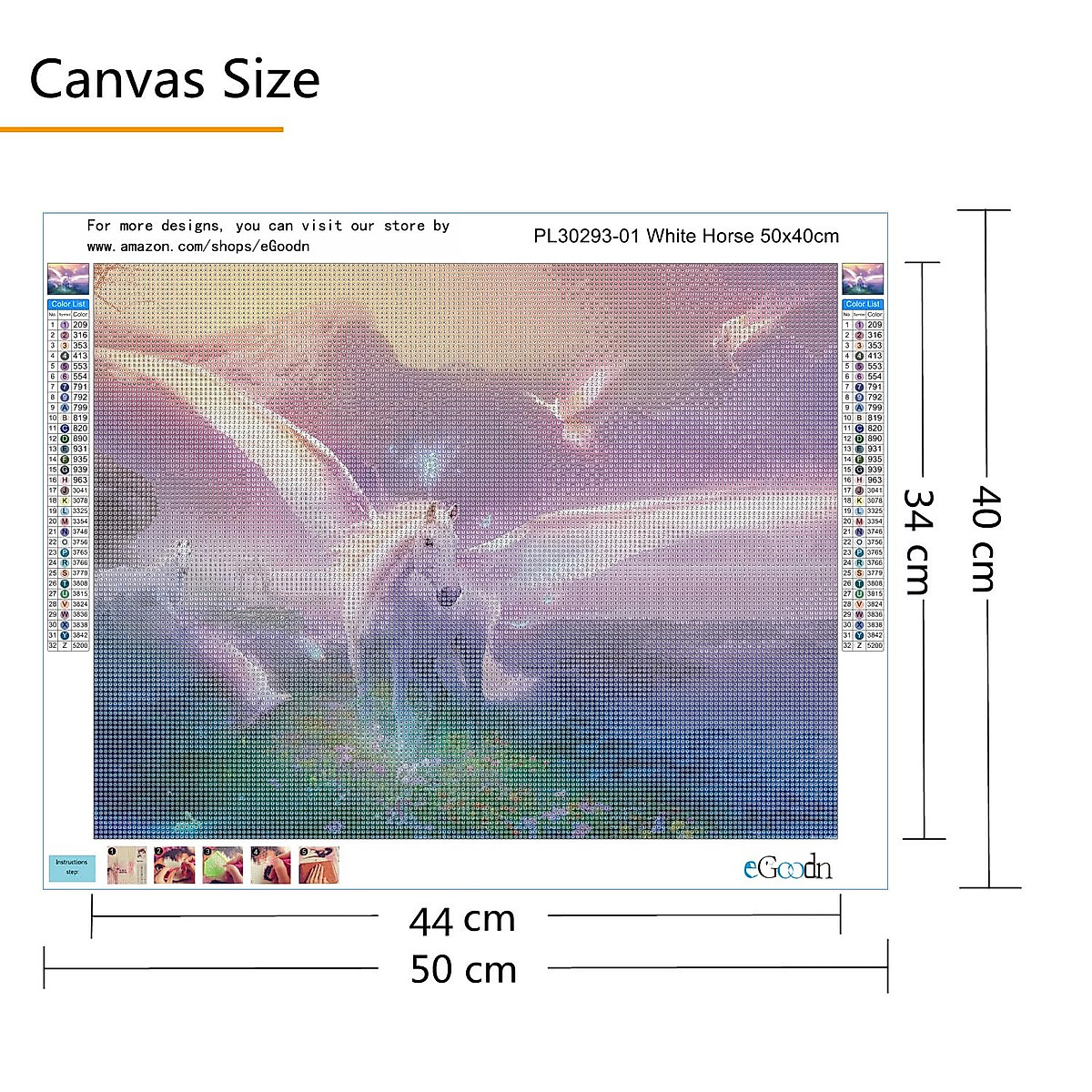 eGoodn White Horse 5D Diamond Painting Art Kit for Adults Full Drill Round 20x16 Inches / 50x40 cm, Myths and Legends Animals with Wings