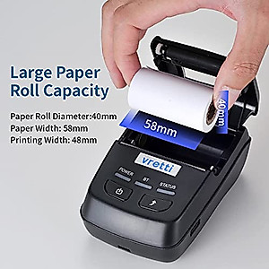 vretti Bluetooth Receipt Printer, 2inches 58mm Portable Direct Thermal Printer Compatible with Android,Windows, Mini Wireless Mobile USB POS Printer for Restaurant Retail, Sales, Kitchen, Hotel