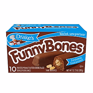Drake's Funny Bones 40 Twin-Wrapped Peanut Creme-Filled Devils Food Cakes (Pack of 4)
