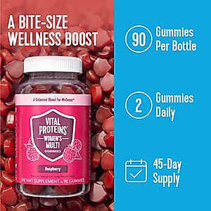 Vital Proteins Women's Multivitamin Gummy, B Vitamins, Antioxidants, and Essential Minerals, To Boost Energy, Support Metabolism, Immune Health, 45-Day Supply - 90ct, Raspberry Flavor
