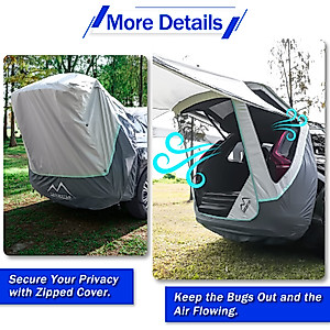 M KARMATER SUV Tailgate Tent with Three Sides Awning Shade & Transmittance Mosquito Net, Hatchback Camping Sunproof Car Tent, Universal SUV Windproof Car Camping Gear Tent Outdoor Travel.