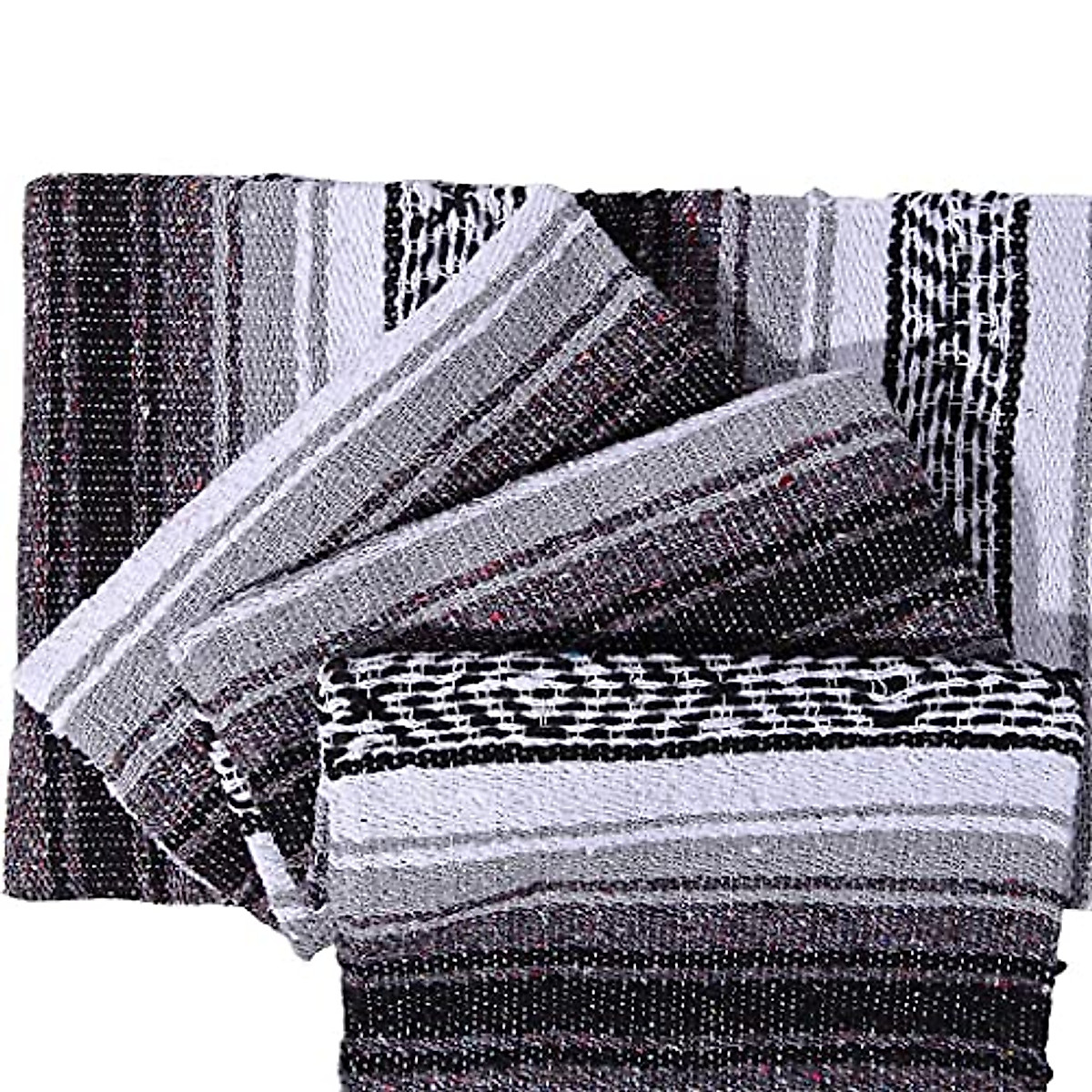 DWC Authentic Mexican Black-Gray Blanket -Yoga Matt - Falsa - Serape - Camping, Picnic, Beach Blanket, Bedding, Car Blanket, Saddle Blanket, Soft Woven Home Decor (Black-Gray Color)