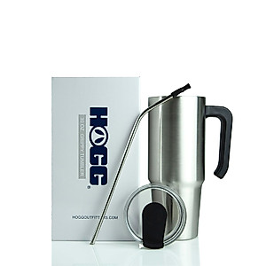 Hogg 30oz Grippy Tumbler with Removable Handle, Lid, and Stainless Steel Straw, DIY, Customizable, Double Wall Insulated Tumblers (Silver)