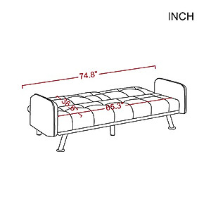 OYN Folding Modern Futon Sofa Loveseat Convertible Sleeper Couch Bed for Living Room Apartment Small Space Furniture Sets with 2 Cup Holders,Metal Legs, Removable Soft Square Armrest, Purple