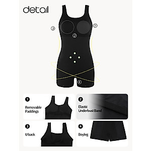 Ocean Blues Women's Black Athletic Boyshorts One Piece Bathing Suit with Contrasting Panels Swimsuits Built-in Bra Active Swimwear Size XXX-Large