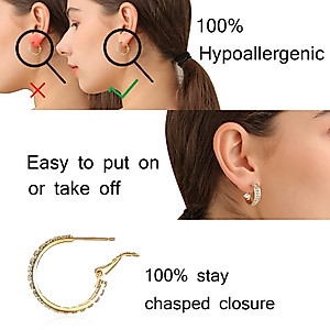 BIRDAYPRE 14K Gold Plated Shining Hoop Earrings for Women Luxury Cubic Zirconia Rhinestone Round Full Crystal Huggie Earrings Bright Hypoallergenic Delicate Dainty Birthday Party Gift Jewelry