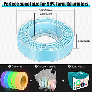 Aystkniet PLA Filament 1.75mm Bundle, Glow in The Dark Filament Multicolor Pack with Green Blue Purple Orange Red, 3D Printer Filament 250g X 5 Spools, Dimensional Accuracy +/- 0.02 mm