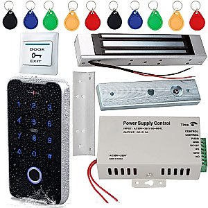 JASAG Fully Waterproof Fingerprints Access Control System Kit, Metal Shell RFID Keypad NFC Unlocking, with Upgraded 180KG (380lbs) Magnetic Lock and Professional Power Supply, for Door Lock Security