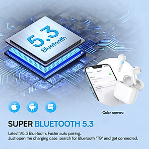 BEBEN Wireless Earbuds 35H Playtime Waterproof Bluetoth Ear Buds, Touch Control Stereo Sound Bluetooth Earbuds with Mic, Wireless Headphones with Type C Charging Case for iPhone Android (White)