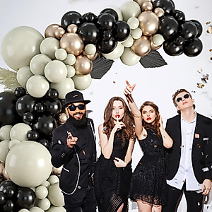 Black White Gold Balloons Garland Kit, Champagne Gold Sand White Black Balloons Garland Arch for Wedding Bridal Shower Anniversary Birthday Graduation Baby Shower Party Decorations