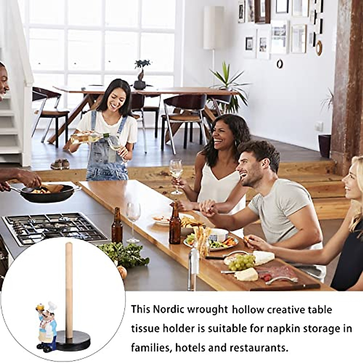 YANGMEI Adjustable Paper Towel Holder, Chef Style Resin Paper Towel Dispenser, Chef Figurines Creative Roll Paper Stand for Kitchen Cafe Restaurant Cake Shop Dessert Shop Decoration Ornament(Blue)