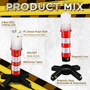 6 Pcs LED Road Flares Emergency Warning Light Bright Red Highway Beacon Safety Strobe Light Roadside Flares Lights with Magnetic Bases and Detachable Stands for Car Truck Vehicles (Batteries Excluded)