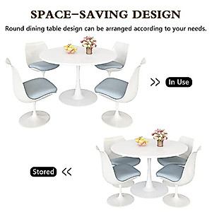 Recaceik Modern Round Dining Table, 42.1'' Tulip Table with MDF Table Top & Metal Pedestal Base for Dining Room Living Room Cafe w/ 0.71” Thickened Tabletop for 4-6 People, White