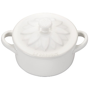 Le Creuset Stoneware Mini Round Cocotte with Flower Lid, 8oz., White