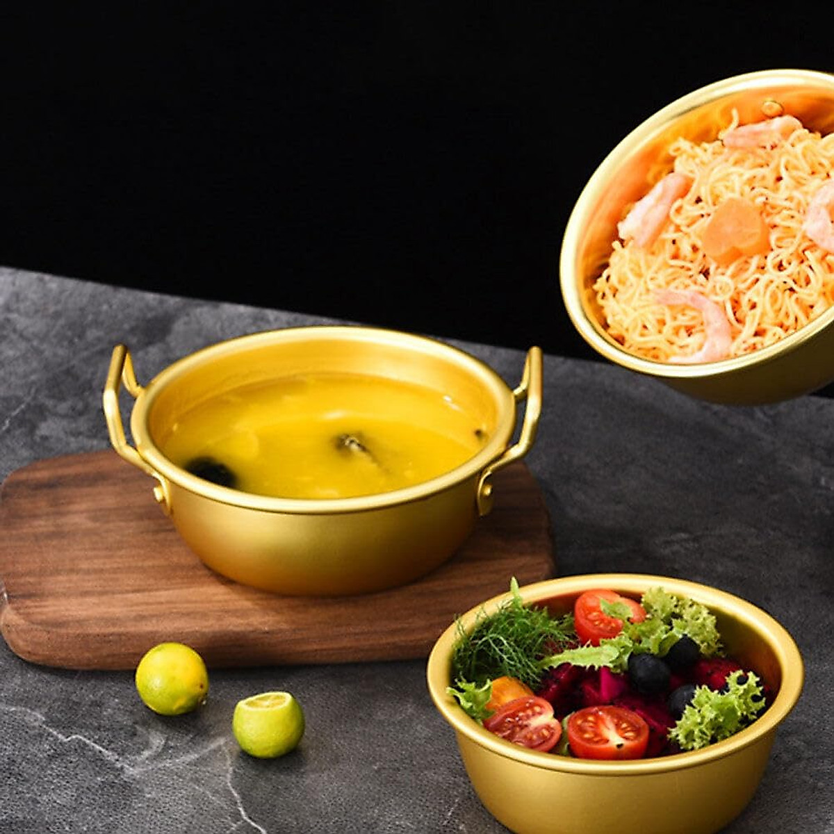 Yardwe Korea Ramen Pot Fast Noodles Cooking Pots Soup Stew Pot Stockpot Alluminum Ramyun Pot with Handles Camping Cookware for Pasta 12.5cm