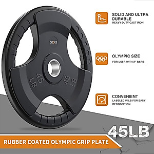 SPART Weight Plate 2-Inch Rubber Coated Olympic Grip Plate for Barbell,Solid Cast Iron Weight Plates in Pairs or Single for Strength Training,Weightlifting,Crossfit,Home Gym, 2.5LB, Pair