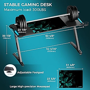 EUREKA ERGONOMIC Z60 Gaming Desk with Led Lights, 60 Inch Large RGB Gaming Computer Desk for Home Office Work Study Writing with Mouse Pad, Easy to Assemble, 24" Wide, Carbon Fiber Black