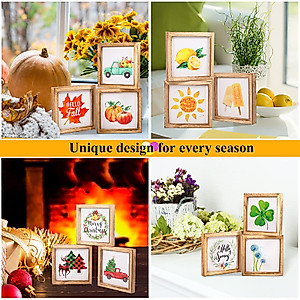 Farmhouse Home Decor Signs 3 Frames with 34 Interchangeable Holiday Seasonal Sayings Tiered Tray 6.7 x 6.7 Inch Fall Wall Decor Frames Sign for Living Room Wall, Table