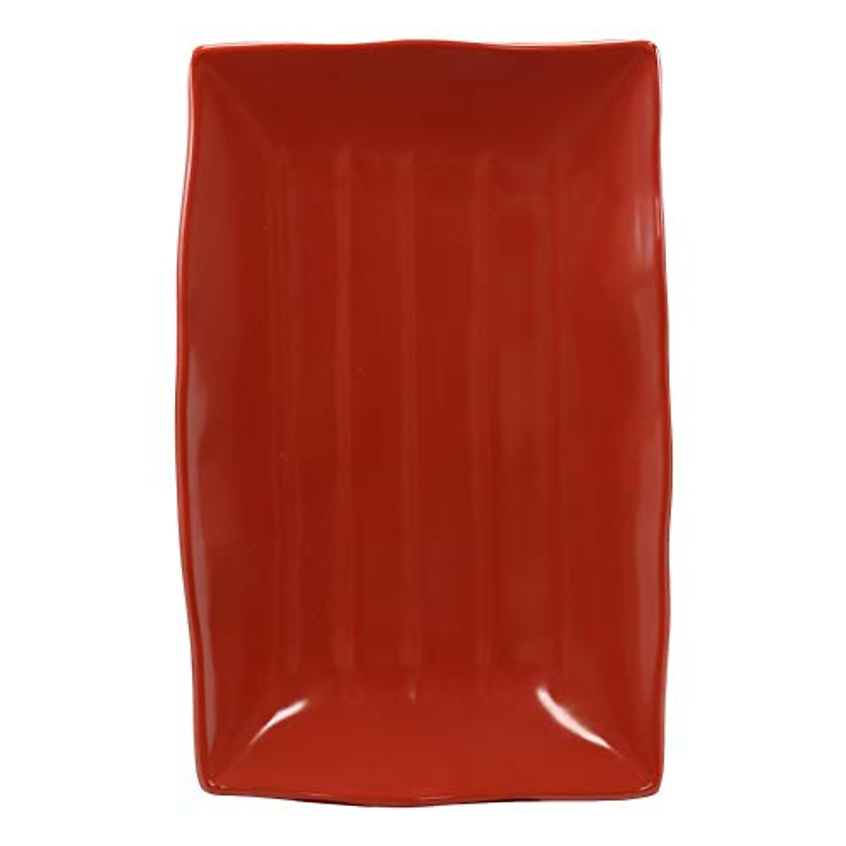 Ebros Large Red And Black Melamine Irregular Design Serving Plate or Dish With Ridges 11.25" Long Restaurant Supply For Japanese Yakitori Skewers Appetizers Teriyaki Sushi Sashimi Dinner Platter (1)