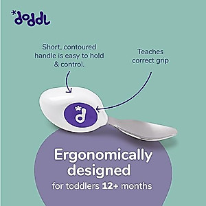 doddl Toddler Utensils, Ergonomic Fork Spoon and Knife Set for Self Feeding, Stainless Steel Silverware for 1-3 Year Olds, BPA Free, Dishwasher Safe (Magenta)