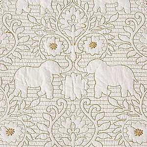 Ink+Ivy Kandula King/Cal King Size Quilt Bedding Set - Mustard Yellow , Quilted Floral, Elephants – 3 Piece Bedding Quilt Coverlets – 100% Cotton Percale Bed Quilts Quilted Coverlet