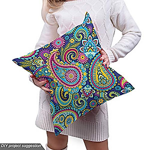 Ambesonne Paisley Fabric by The Yard, Ornate Traditional Teardrop Elements Details in Bohemian Design Print, Decorative Fabric for Upholstery and Home Accents, 2 Yards, Pink Blue